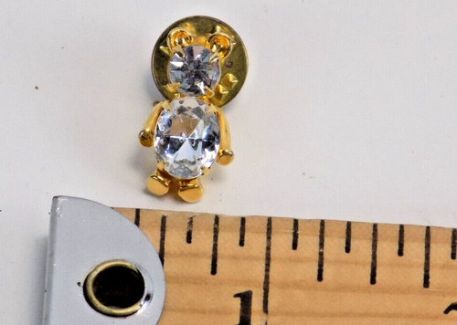 Brooch Lapel Tack Pin - Small Teddy Bear - White Crystal Rhinestones ...
