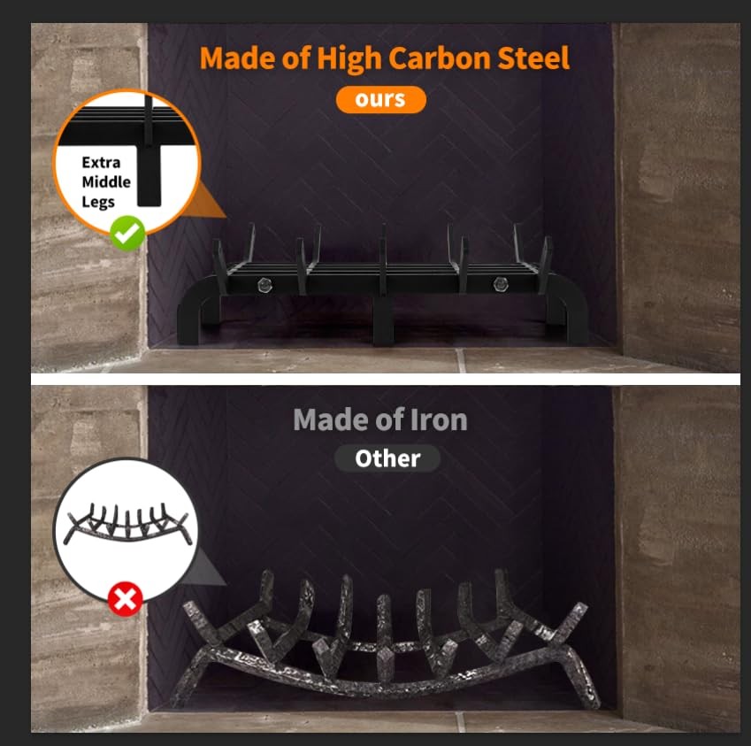 Fireplace Grates, 16 Inch Fireplace Grate Heavy Duty High Carbon Steel ...