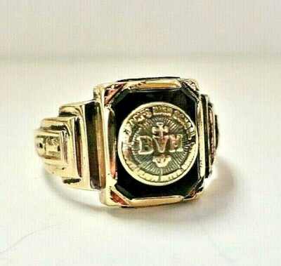 Vntg 10K Yellow Gold CLASS RING 1946 St. Mary's High School Black Onyx ...