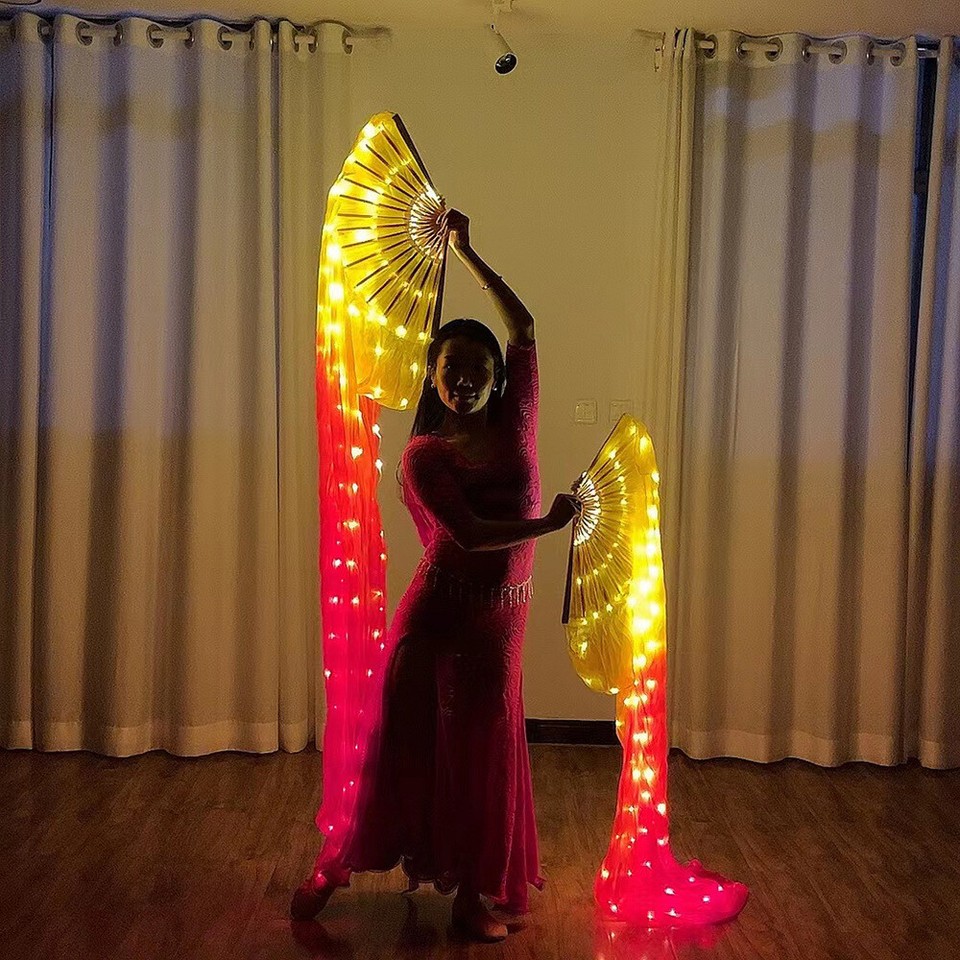 1Pair Belly Dance Led Fan Veil 1.8 Long Bamboo Fans Veil Silk Fan for ...