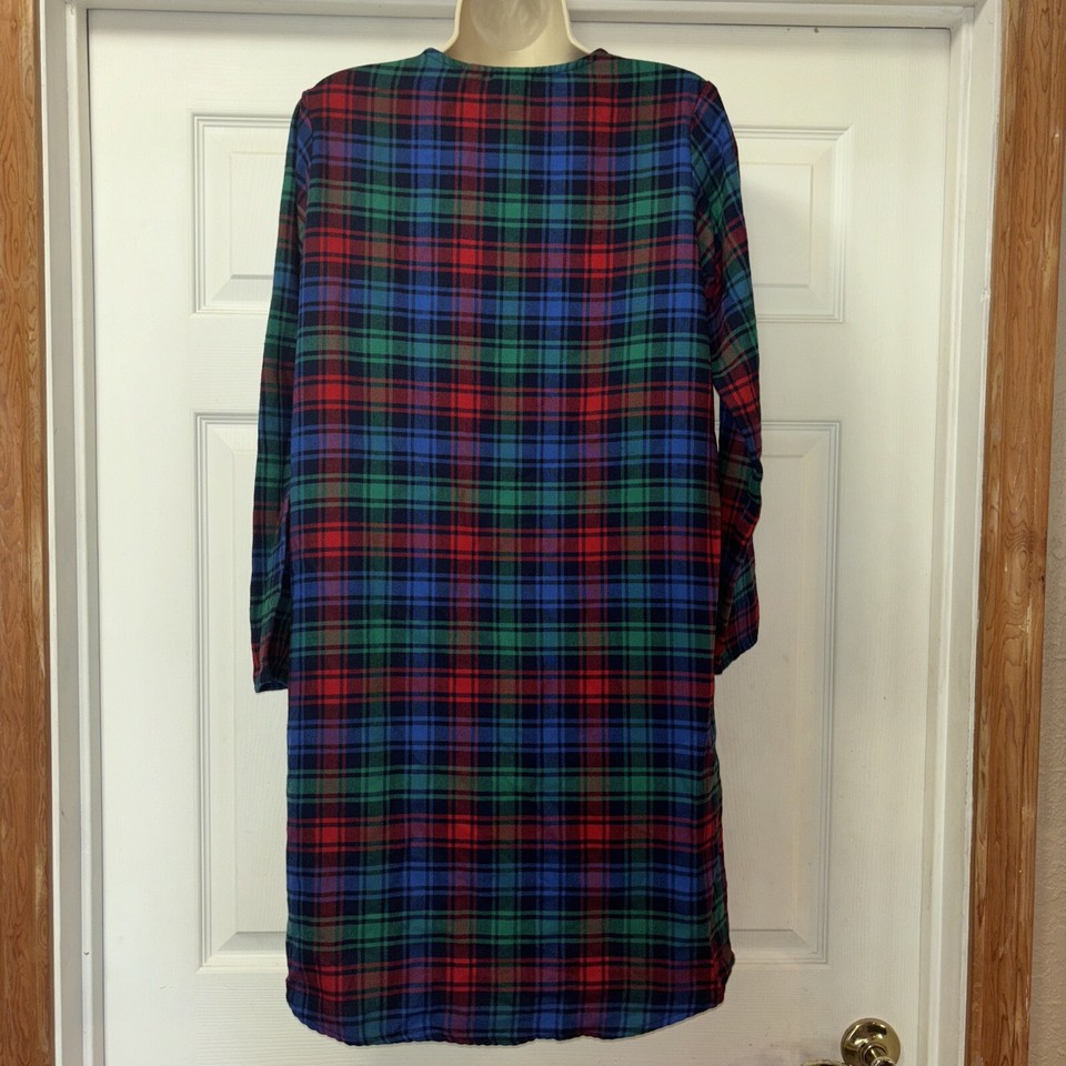 Lands End Plaid Flannel Long Nightgown Girls 16 LS Christmas Green Red ...