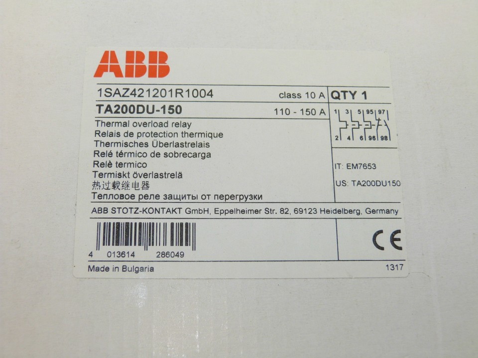 ABB TA200DU-150 Thermal Overload Relay 110-150a NEW 1yr Warranty | eBay