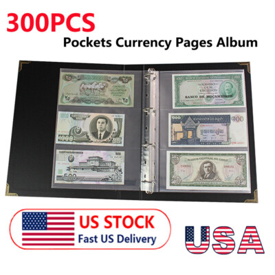300 pcs Pockets Currency Pages Page Money Banknote Album Book Binder ...
