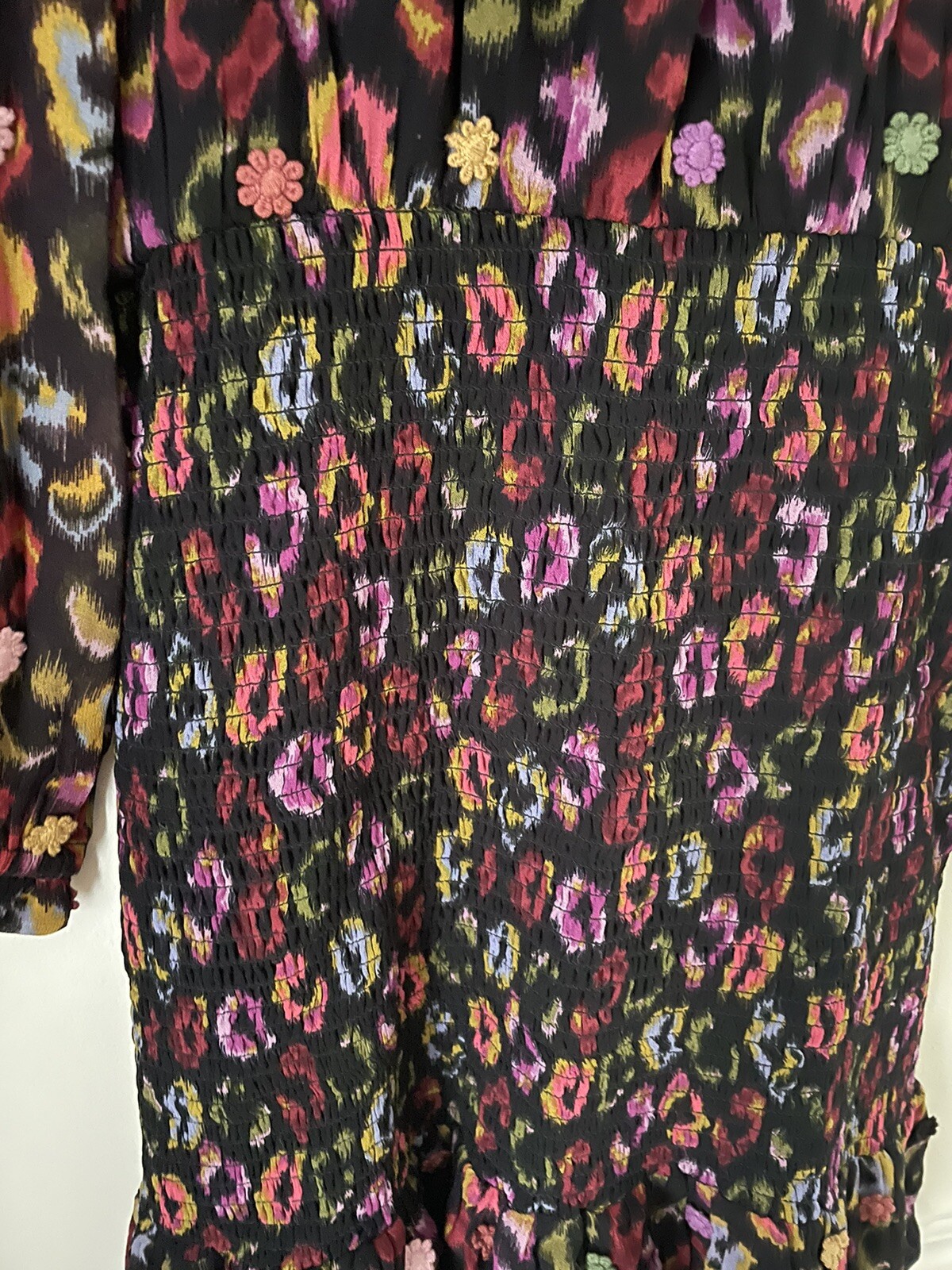 Farm Rio RARE Black Ikat Dyed Leopard Print Mini Dres… - Gem