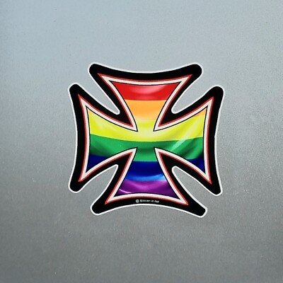 LGBT Gay Pride Flag Iron Cross Vinyl Sticker Decal For Car Van Helmet ...