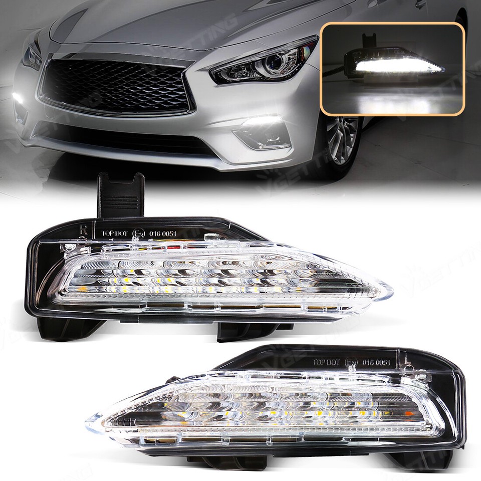 White DRL For Infiniti Q50 Q50S Sport 2014-2019 2020 LED Bumper Driving ...
