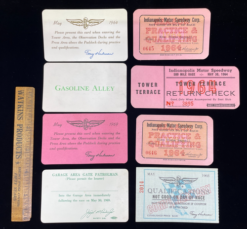 Lot of 8 1960s Indianapolis 500 Indy Tickets & Credentials Gasoline ...
