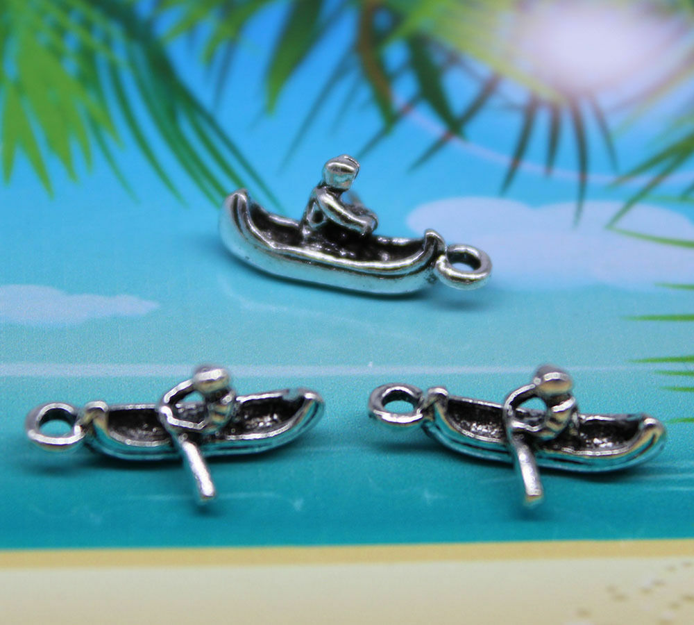 40 Canoe Kayak Boat Charms Antique Silver Tone 19 x 9 mm US Seller 623 ...