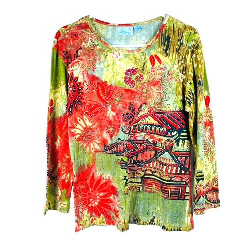 Emma g Tunic Top Women’s Size L Pink Floral Print Pullover Long Sleeve ...