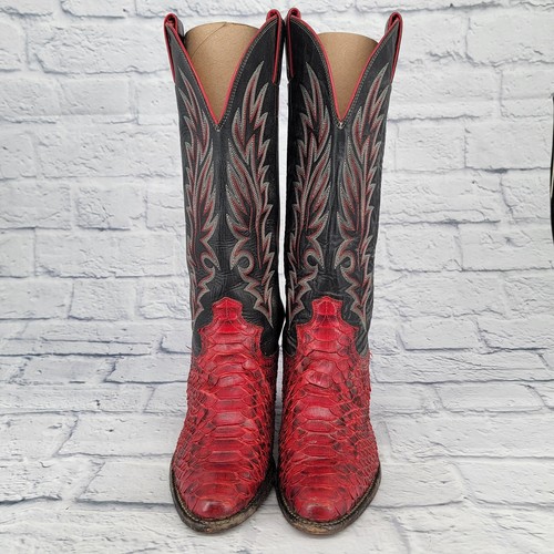 Justin Python Women Size 6 Western Red Blk Cowboy Outdoor Snake Scale ...