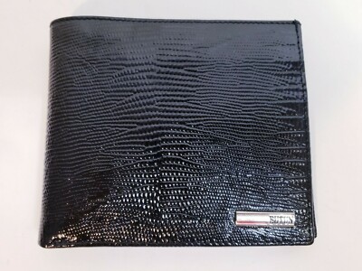 NEW! Butun Men's Black Patent Leather Credit Card Coin Bifold Wallet ...