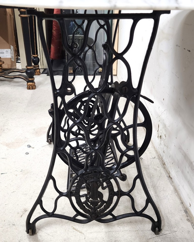 Antique Singer Iron Table Carrara Marble Top | eBay