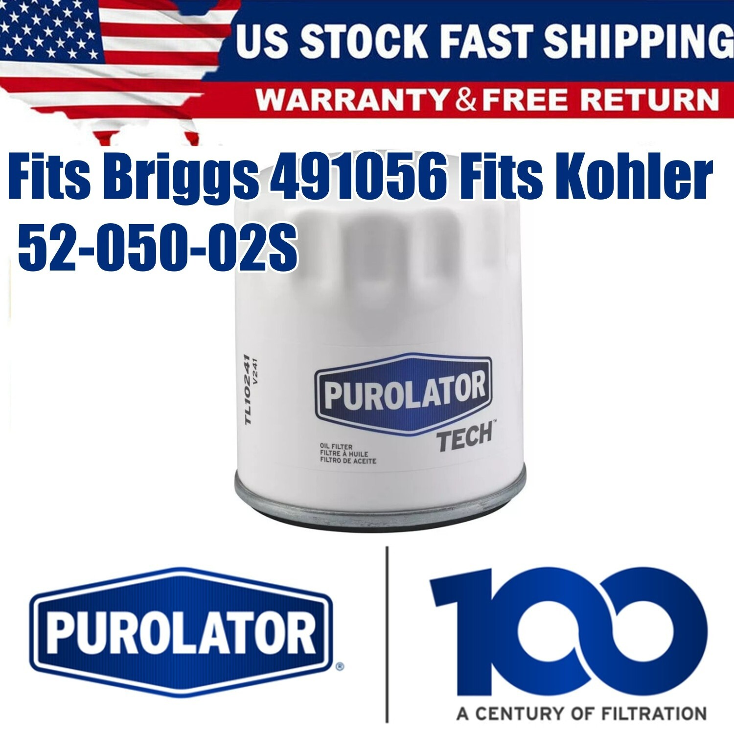 For Briggs 491056 Fits Kohler 52-050-02S 15649 WS3614 Purolator Oil ...