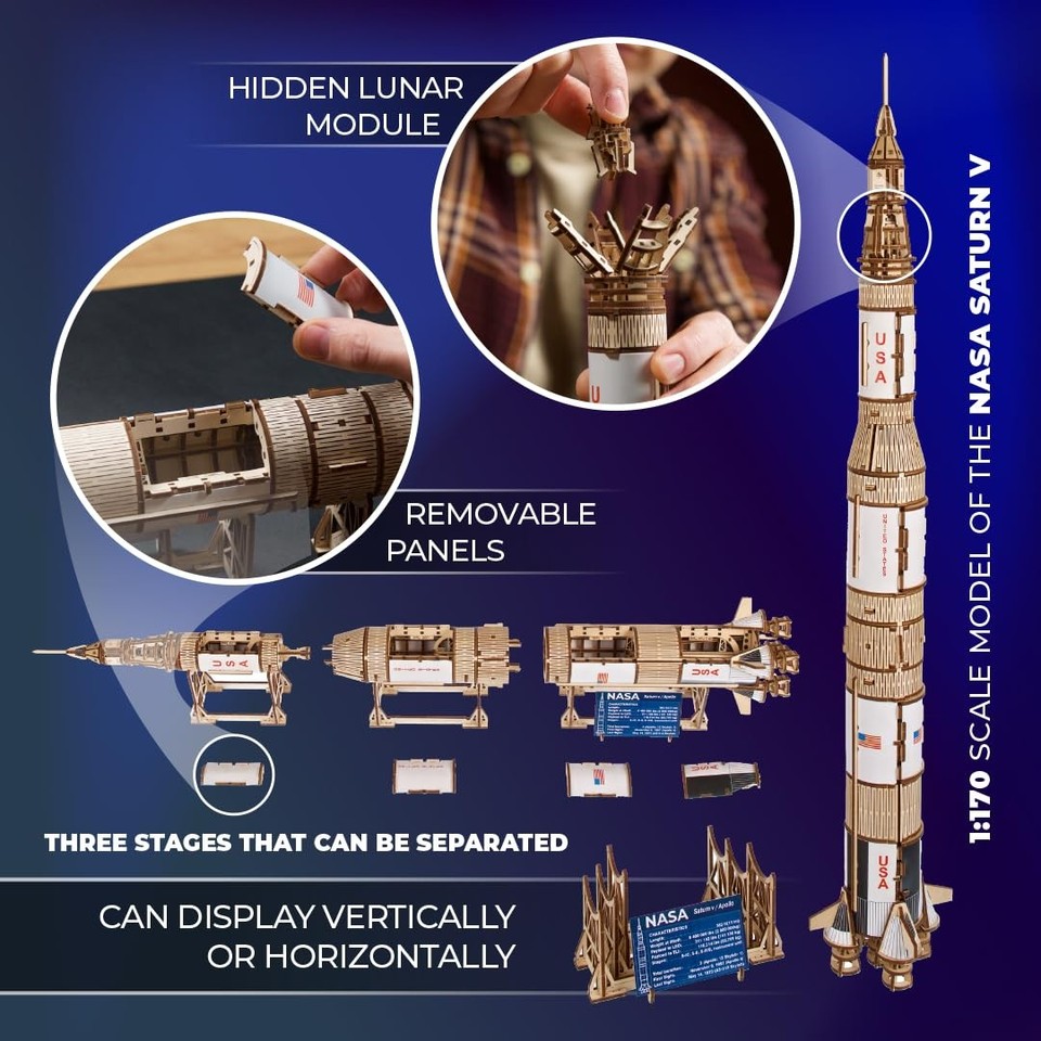 NASA Saturn V Model Rocket Kit - Space Ship Model Kits for Adults - 3D ...