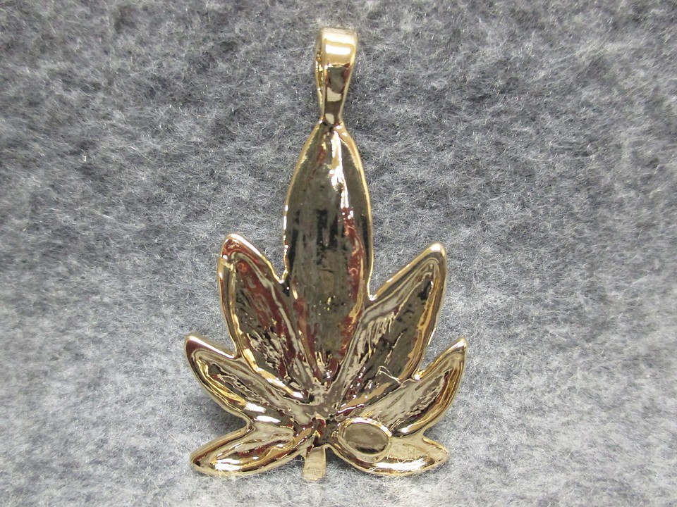 NEW Marijuana Hemp Pot Leaf Pendant Charm Gold Tone w/ Fixed Loop 2 ...