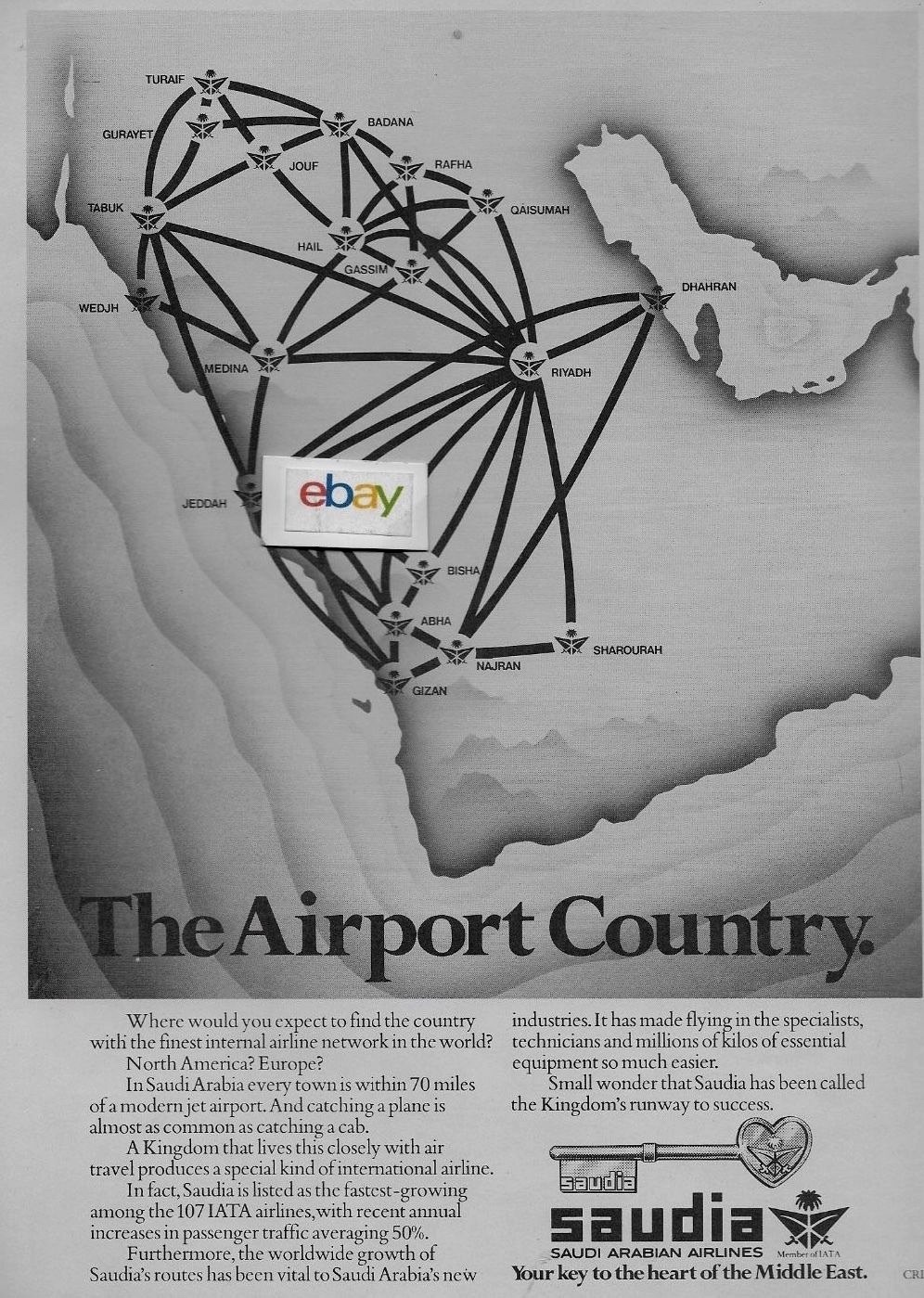 SAUDIA SAUDI ARABIAN AIRLINES 1979 THE AIRPORT COUNTRY GIZAN-MEDINA ...