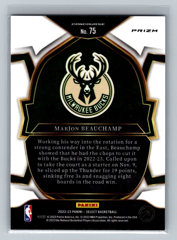 2022 Panini Select #75 Marjon Beauchamp Blue Cracked Ice Prizm NBA RC ...