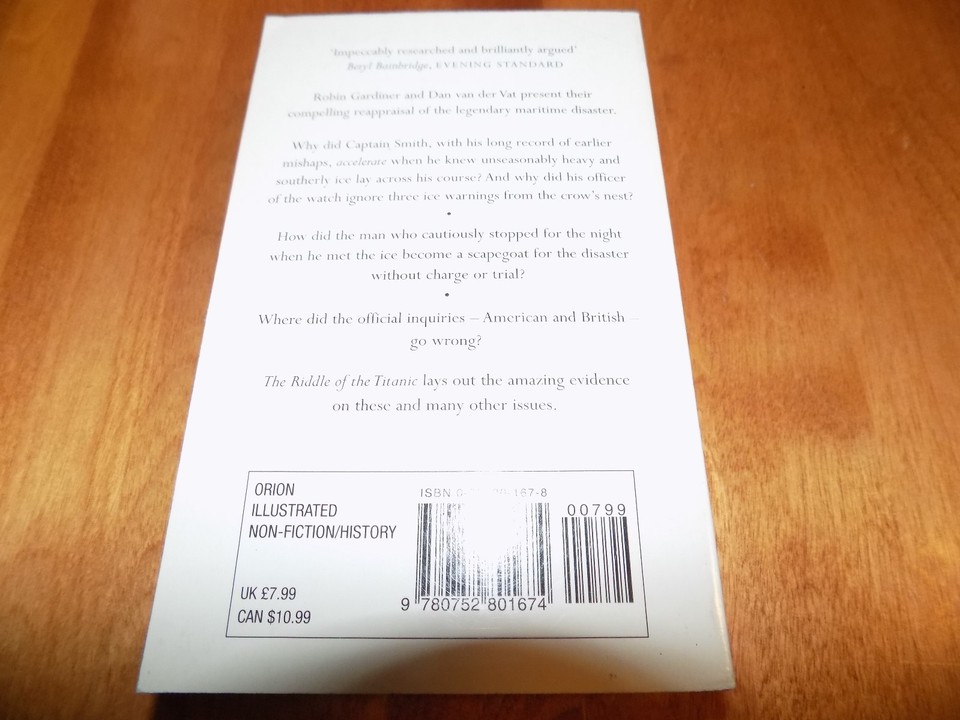 THE RIDDLE OF THE TITANIC Dan Van Der Vat White Star Liner Disaster ...