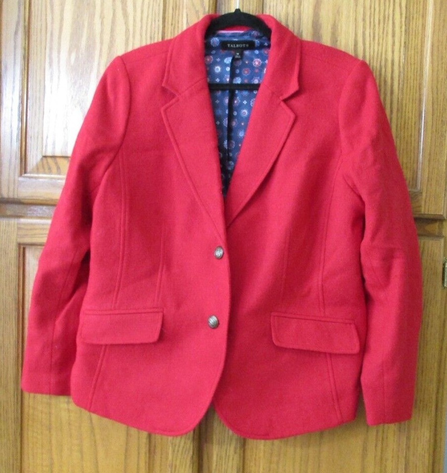 Talbots RED Aberdeen Wool Blend Blazer Jacket Size 14… - Gem