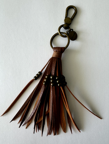 The Sak Tassel Handbag Charm Metal / Leather Brown Brass Key Chain Fob ...