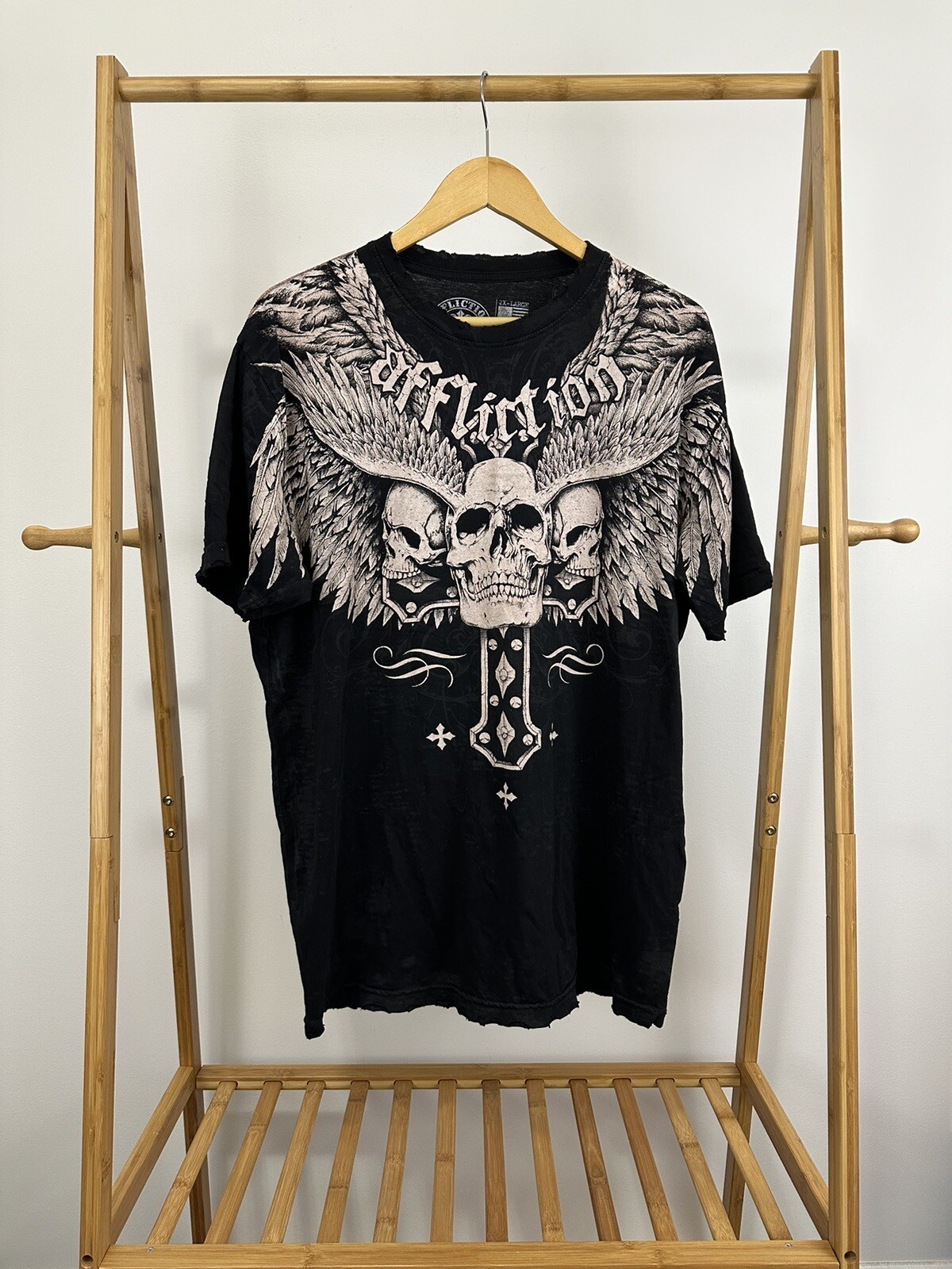 Affliction Death Eyes Skull Cross Wings Cyber Y2K Mal… - Gem