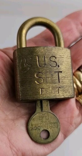 Vintage Fort Lock chicago Brass Padlock With Key Works US Set Military ...