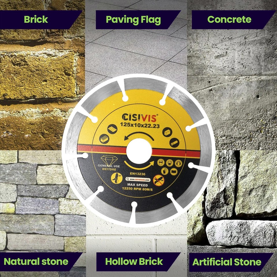 3 x 125mm 5" Diamond Angle Grinder Stone Brick Concrete Cutting Discs ...