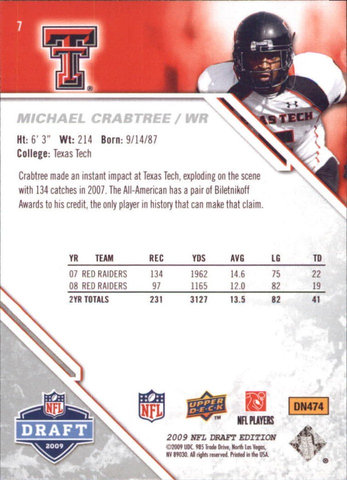 2009 Upper Deck Draft Edition #7 Michael Crabtree RC | eBay