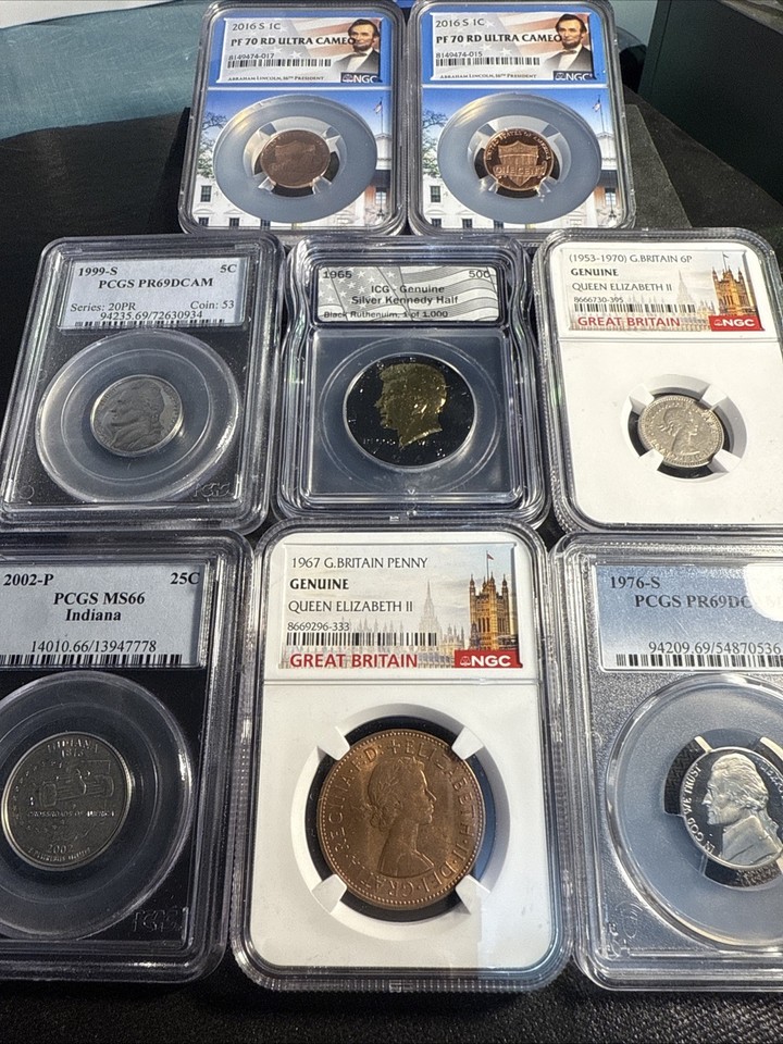 Lot Of 8 Graded, Slabbed Coins -Mix Of Denomination And Dates - British ...