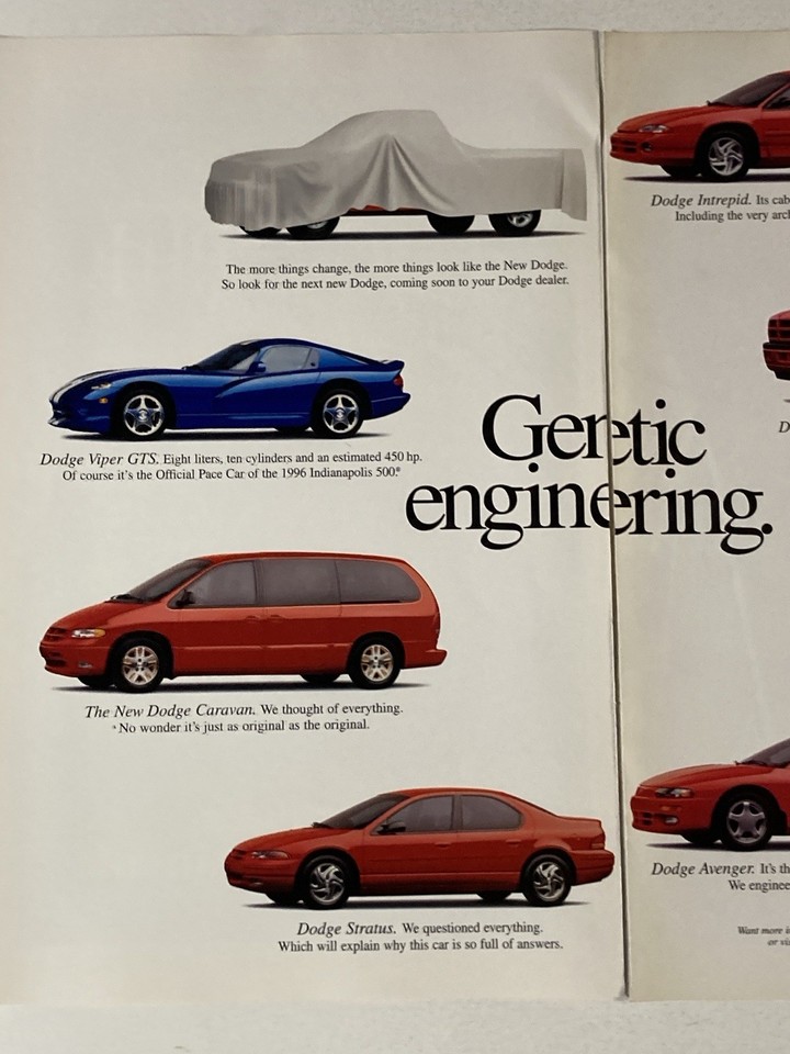 1996 Dodge Models Two Page Print Ad Viper Caravan Stratus Neon Avenger ...