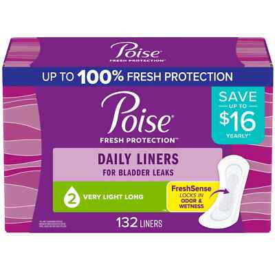 Poise Daily Liners, Very Light Absorbency, Long - 132 Count | eBay