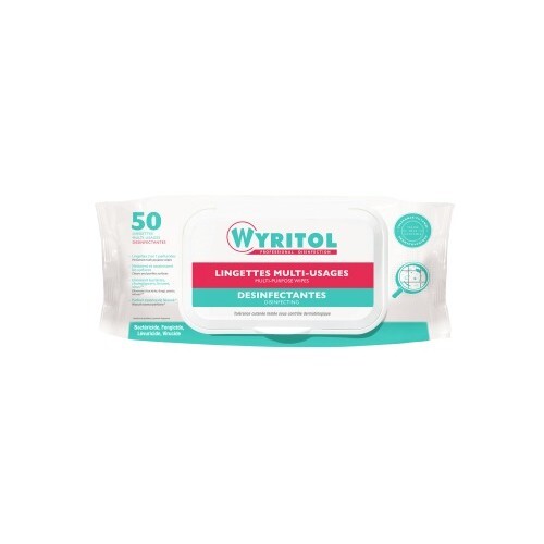 Lingettes désinfectantes multi-usages - paquet de 50 lingettes WYRITOL ...