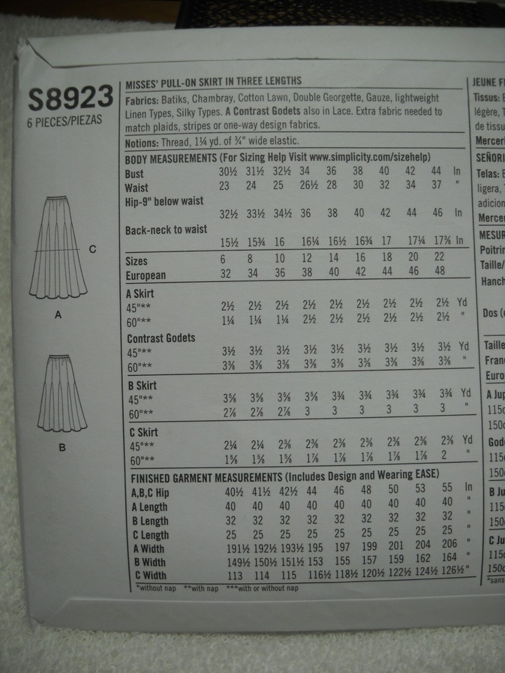 Skirts in 3 Lengths Misses size 6-14 Simplicity 8923 Sewing Pattern | eBay