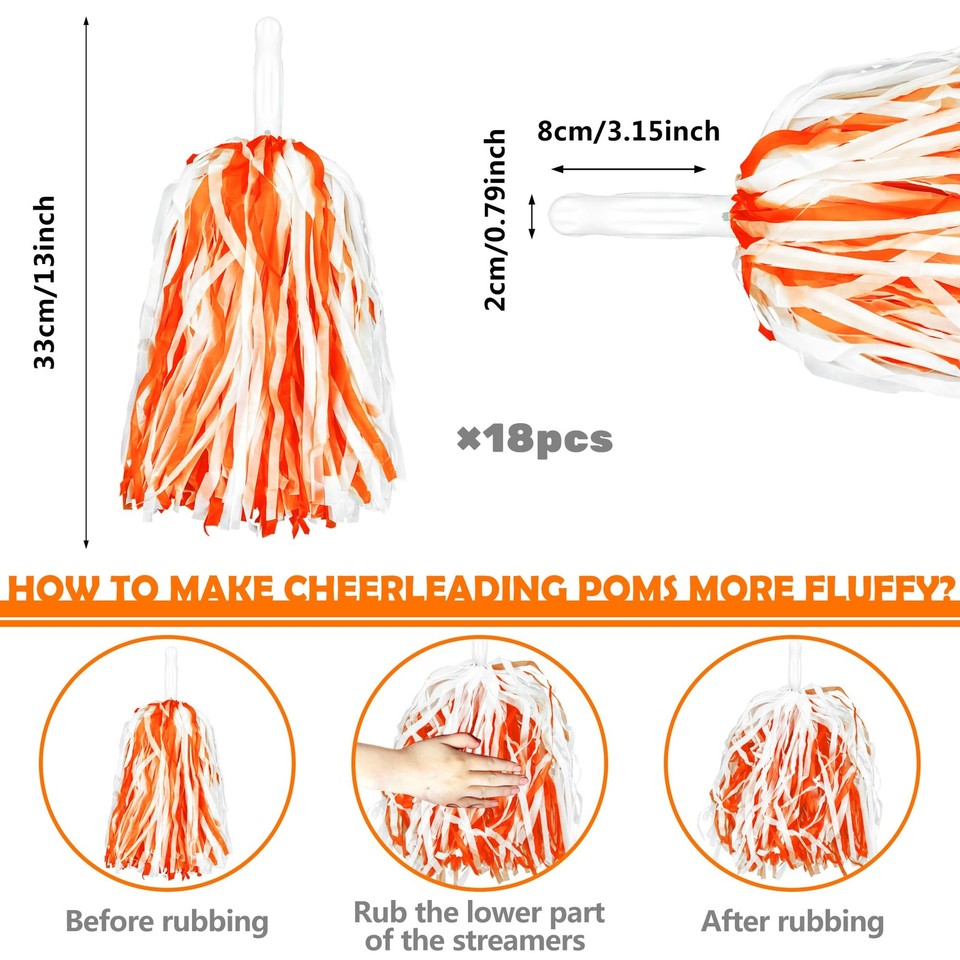 18PCS Cheerleading Pom Poms Plastic Cheerleader Pom Poms for Sports ...