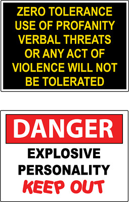 ZERO TOLERANCE USE OF PROFANITY VERBAL THREATS 1| Laminated Vinyl Decal ...