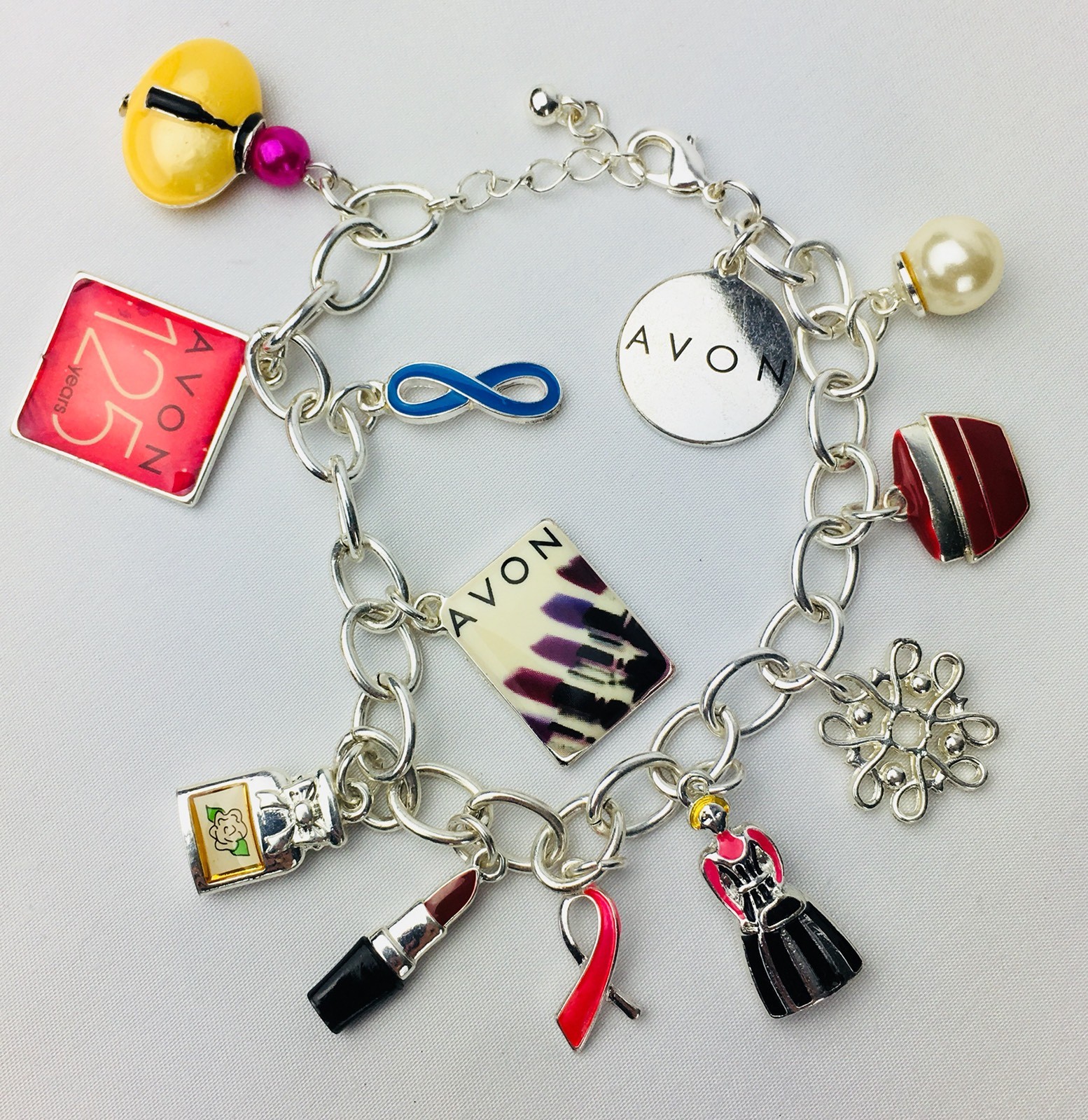 AVON Charms Bracelet Lipstick Perfume Charms Anniversary Enamel ...