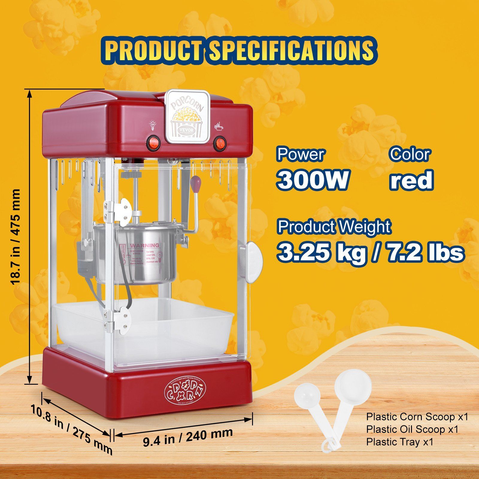 Popcorn Popper Machine Tabletop Popcorn Maker 300W 2.5 Oz Red | eBay
