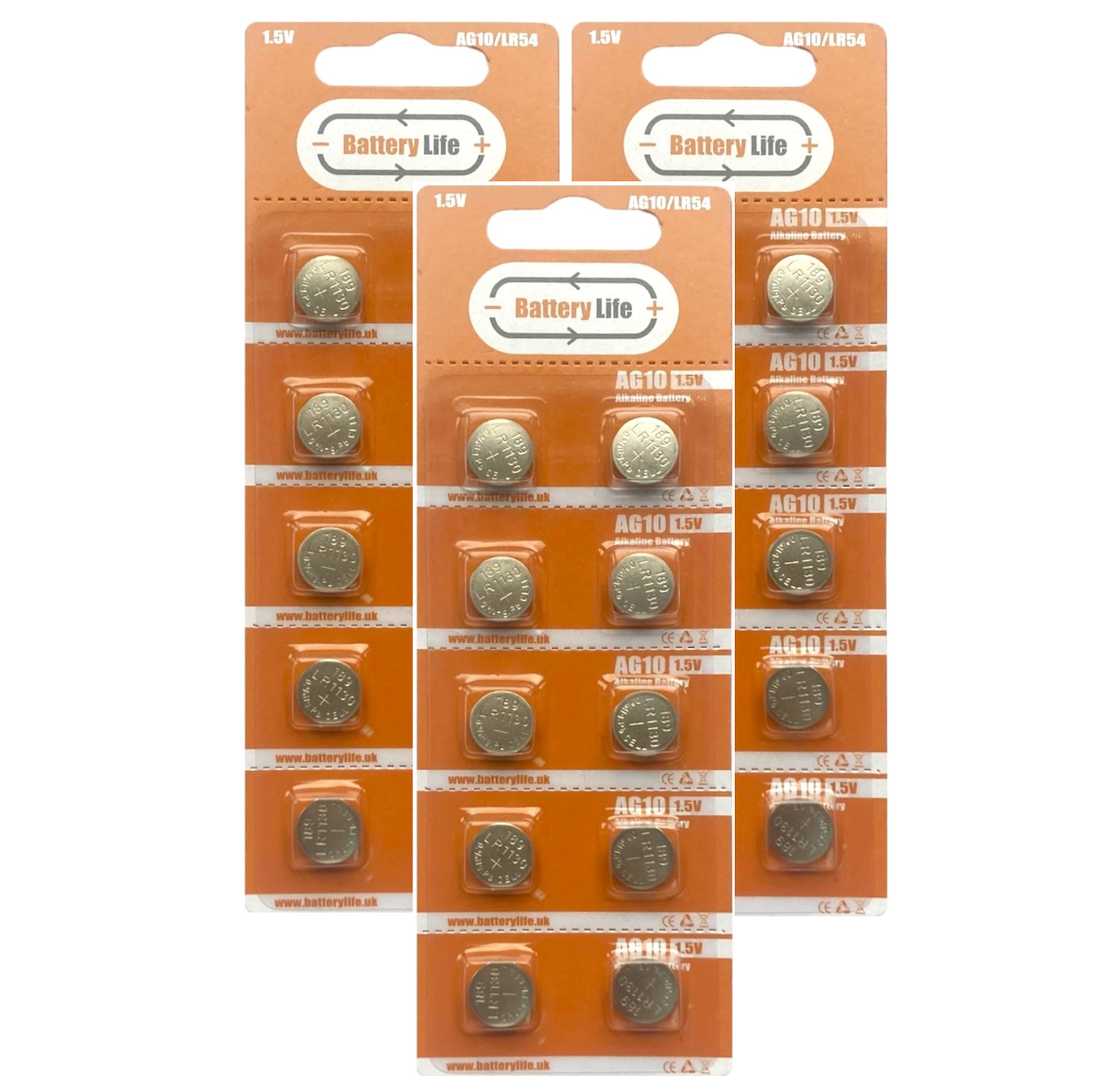 Batteries AG10 LR54 Alkaline 1.5V L1131 390A 189 Battery Life UK Brand ...