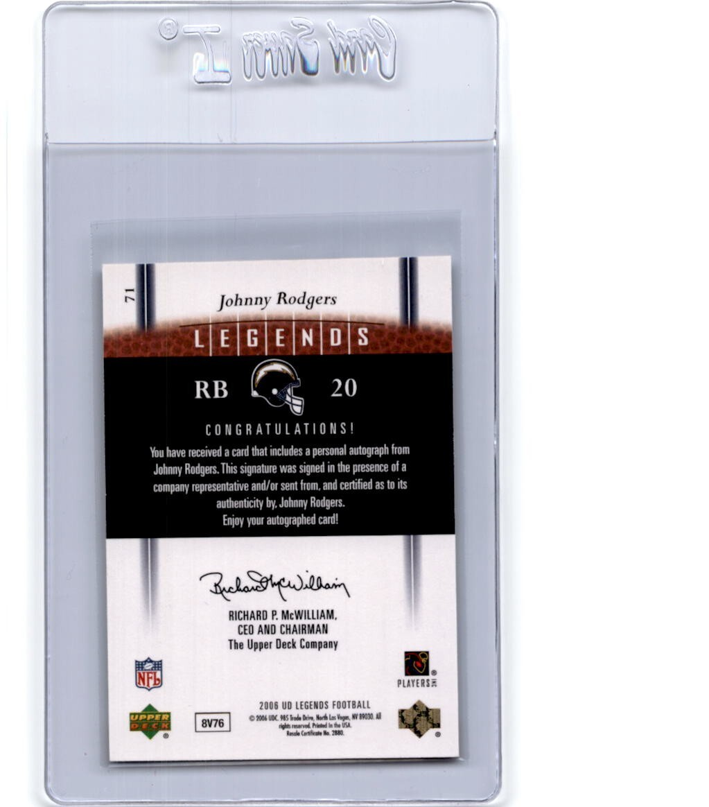 JOHNNY RODGERS 2006 UD LEGENDS FOOTBALL AUTOGRAPH - SAN DIEGO CHARGERS ...