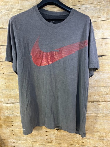 THE NIKE TEE DRI-FIT SS RUNNING T-SHIRT MARLED GRAY RED SWOOSH MEN'S ...