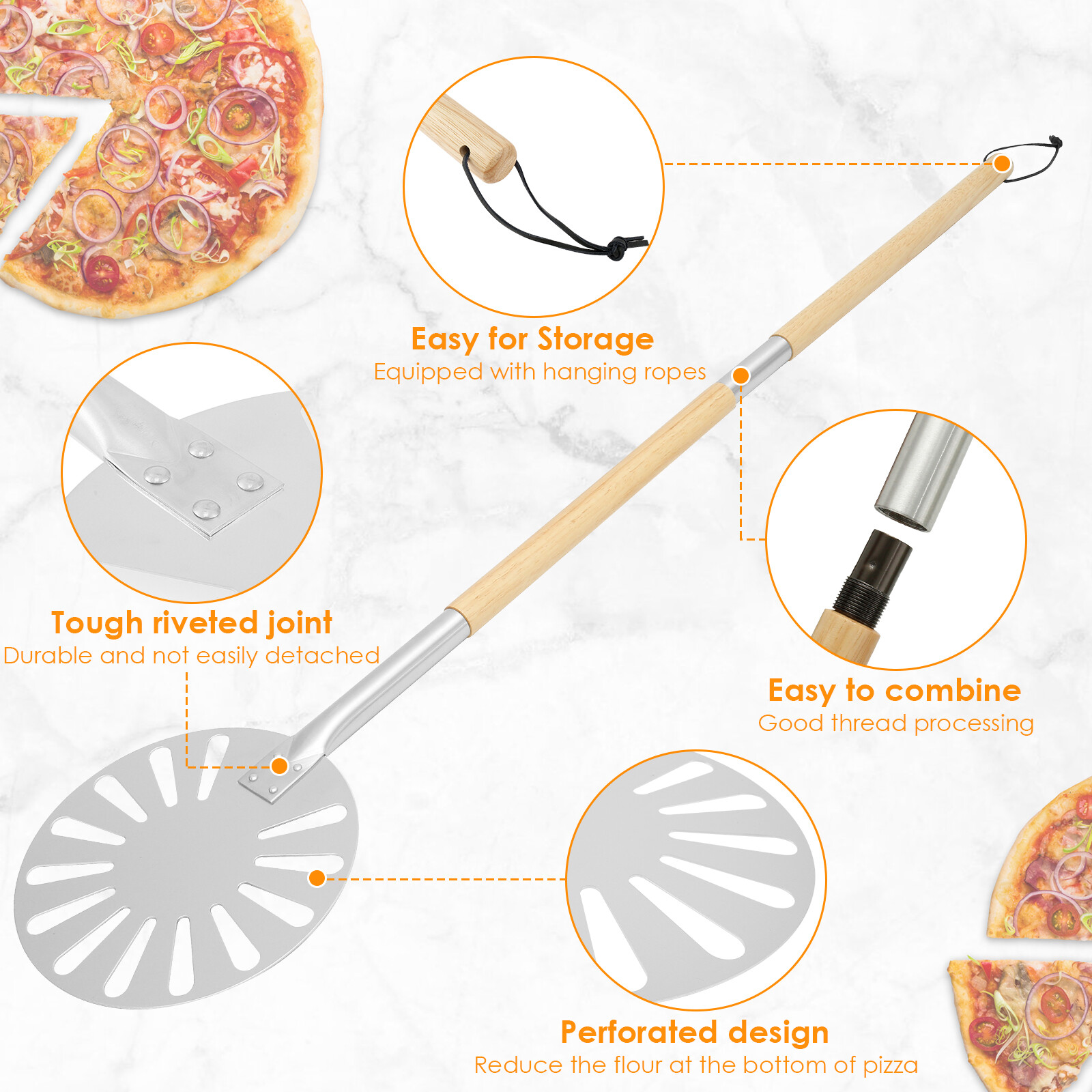 9 Inch Turning Pizza Peel Stainless Steel Pizza Peel Spinner with kdjh ...