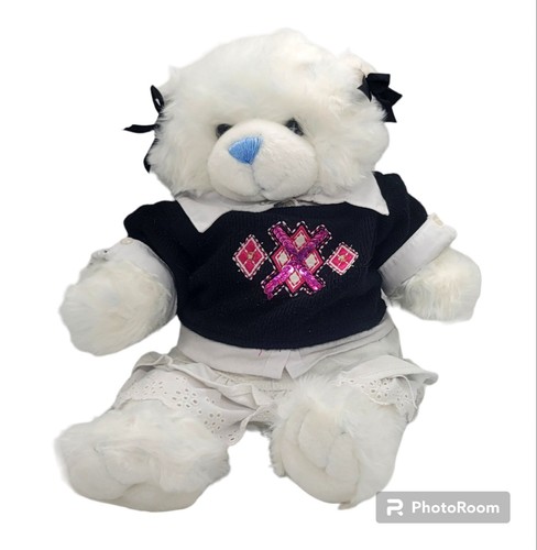 Build A Bear Workshop White Light Blue Bear Plush Bows Sweater Top ...