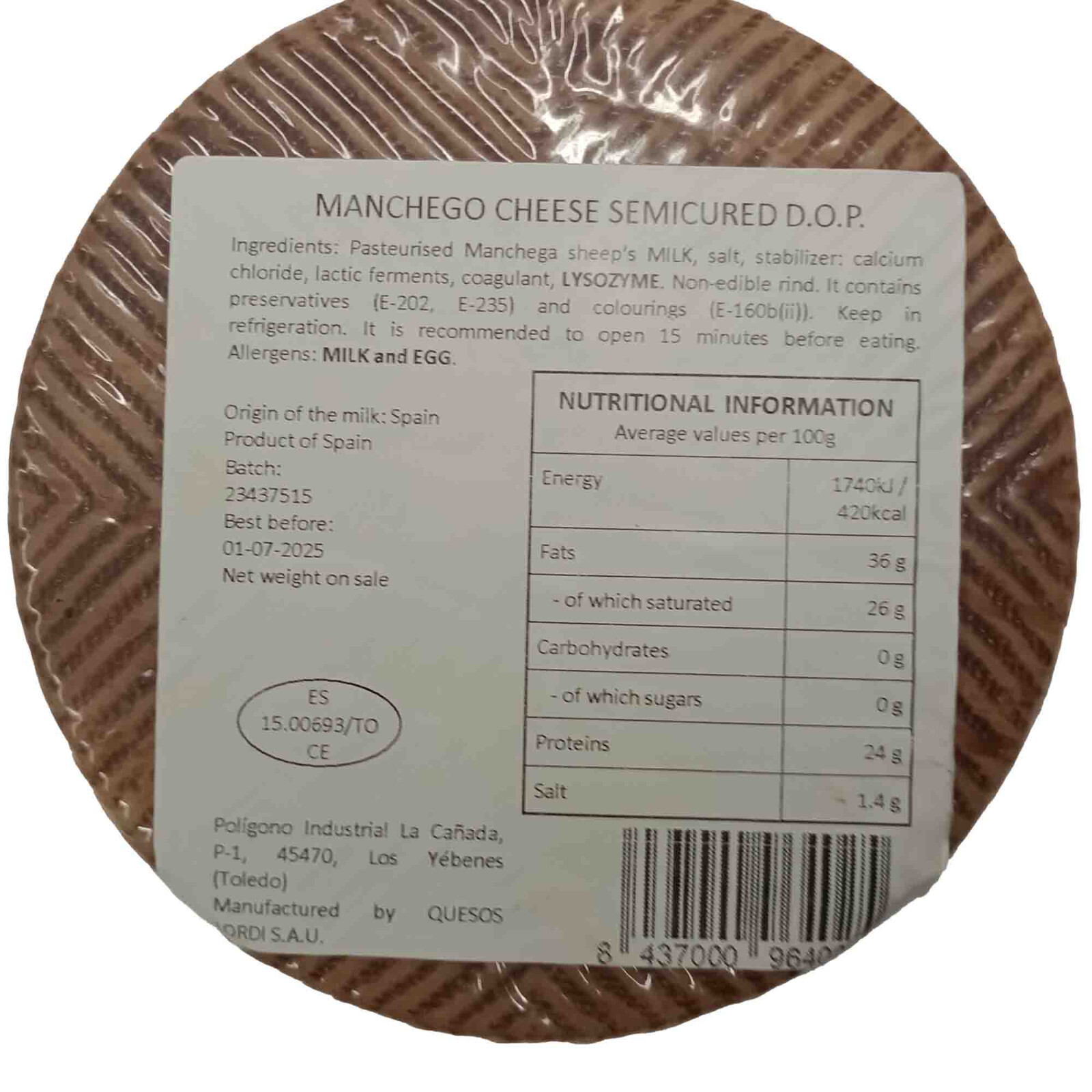 MANCHEGO Cheese Approx 1KG DOP, Spanish Sheep Milk Cheese, La Mancha, 3 ...