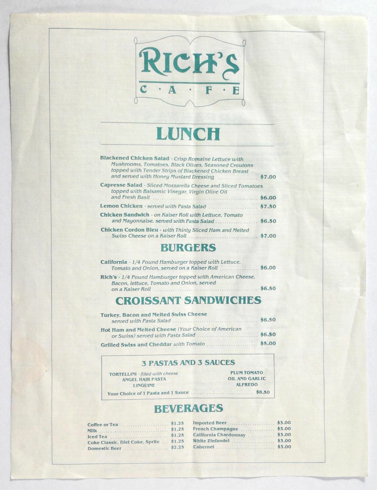 1980's Vintage Breakfast & Lunch Menu RICH'S CAFE Restaurant Key West ...