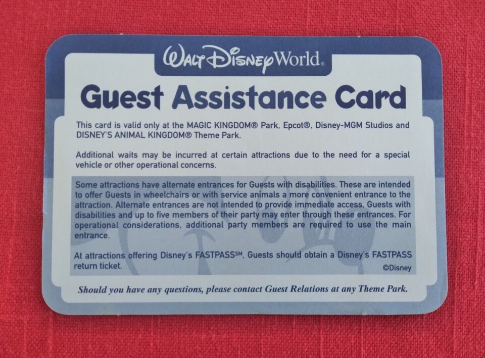 extremely rare!! WDW GUEST ASSISTANCE CARD from 2002 (discontinued ...
