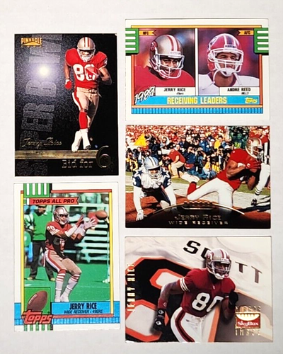 Jerry Rice Card Lot (5 Cards) Pinnacle Upper Deck, Topps, Skybox Mirror ...
