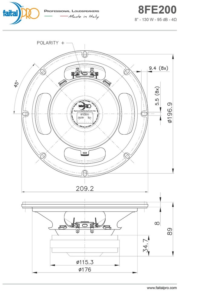 Faital Pro 8FE200 4ohm 8" Woofer Midrange Midbass Replacement speaker ...
