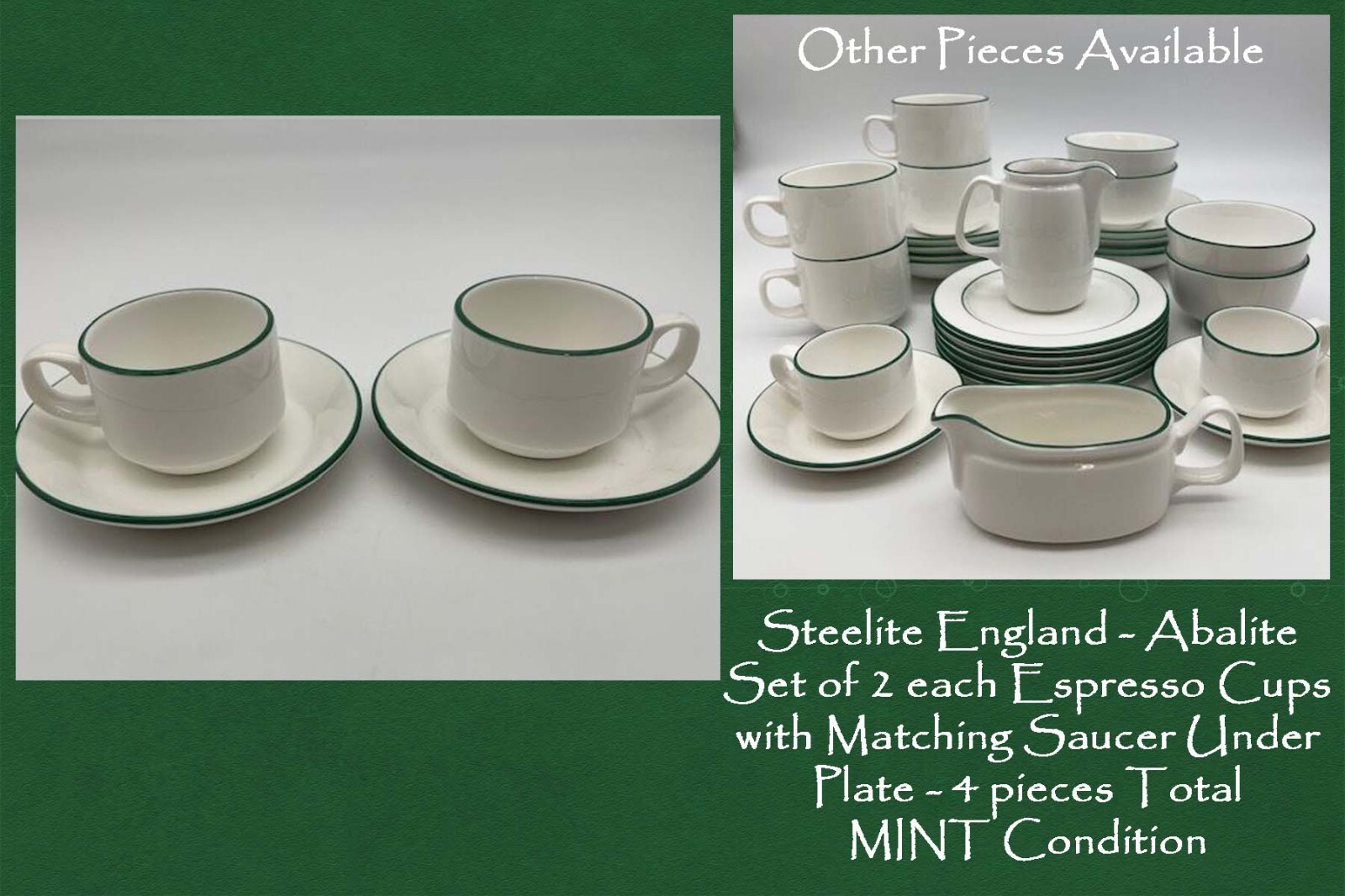 STEELITE England Espresso Cup & Saucer 2 Sets-4 Pieces, Ivory White w ...