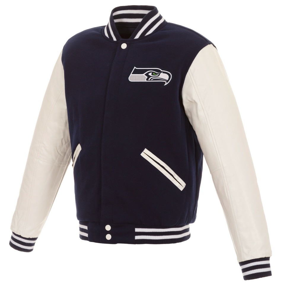 NFL Seattle Seahawks Reversible Fleece Jacket PVC Sleeves Embroidered ...