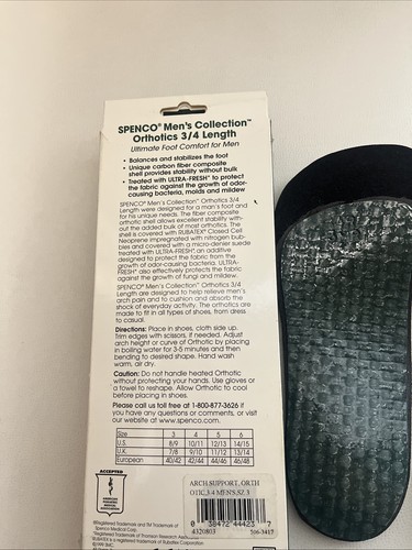 Spenco Men's Collection Orthotic 3/4 Length Ultimate Foot Comfort ...